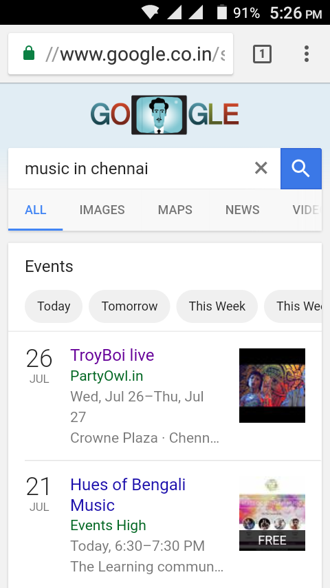 Today Google launches events search in India